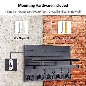 Nekon Key Holder for Wall with Shelf, Entryway Wall Organization with 9 Hooks, 9.8 Inch Wooden Key and Mail Holder with Mounting Screw Pack (Black)