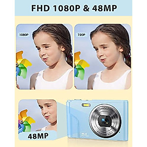 Kids Camera, Lecran Digital Camera Autofocus 1080P 48MP Vlogging Camera with 16X Digital Zoom, LCD Screen, Compact Portable Mini Toy Cameras Gift for Students, Teens, Kids, Girls, Boys (Sky Blue)