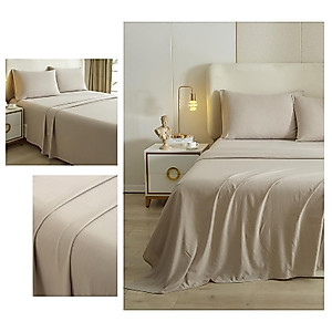 HighBuy Beige Full Size Sheet Set Extra Soft Deep Pocket Sheets Set,4 Piece Bed Fitted Sheets Fit 16 Mattress,Wrinkle,Fade,Stain Resistant Cooling Bed Sheets,Fitted Sheets,Pillowcases Set (Full,Beige)