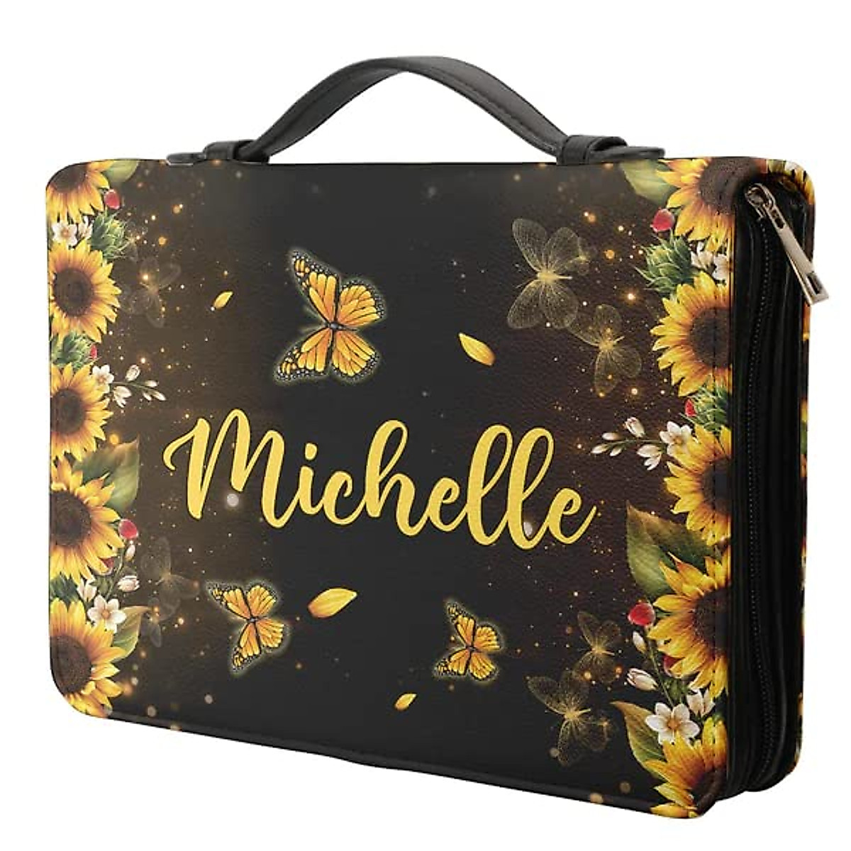 Dont Be Afraid Just Believe Mark 5 36 Sunflower Butterfly Christian Gifts Custom Book Bible Cover Premium Faux or Top Grain Leather