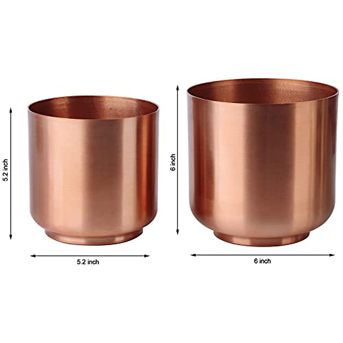 Vixdonos Copper-Tone Metal Succulent Planter Pots, 6/5.2 Inch Plant Pots Pack 2 Flower Pots Indoor with Drainage Hole