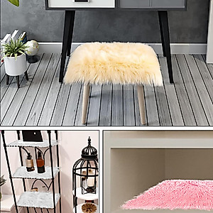 ZuTKekon Faux Fur Sheepskin Square Chair Cover Seat Cushion Pad, Luxurious Wool Area Rugs Fluffy Floor Mat for Living Sofa, Photographing Background Office Home Decor Carpet (White Grey,1.1 x 1.1Ft)