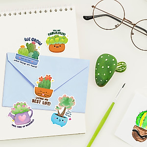 Navy Peony Lovable Cactus and Succulent Stickers (25pcs) - Waterproof, Child Proof House Plant Quote Stickers for Kids Craft, Laptop, Party Favors