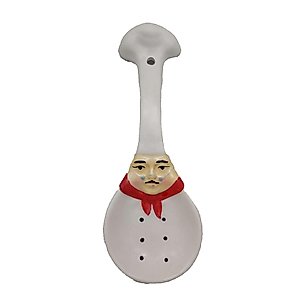 ACK Plump Bistro White Chef Hand Painted Ceramic Spoon Rest,Cooking Spoon Holder for Kitchen Counter, Utensil Rest for Spoon, Ladle, Spatula, Kitchen Décor