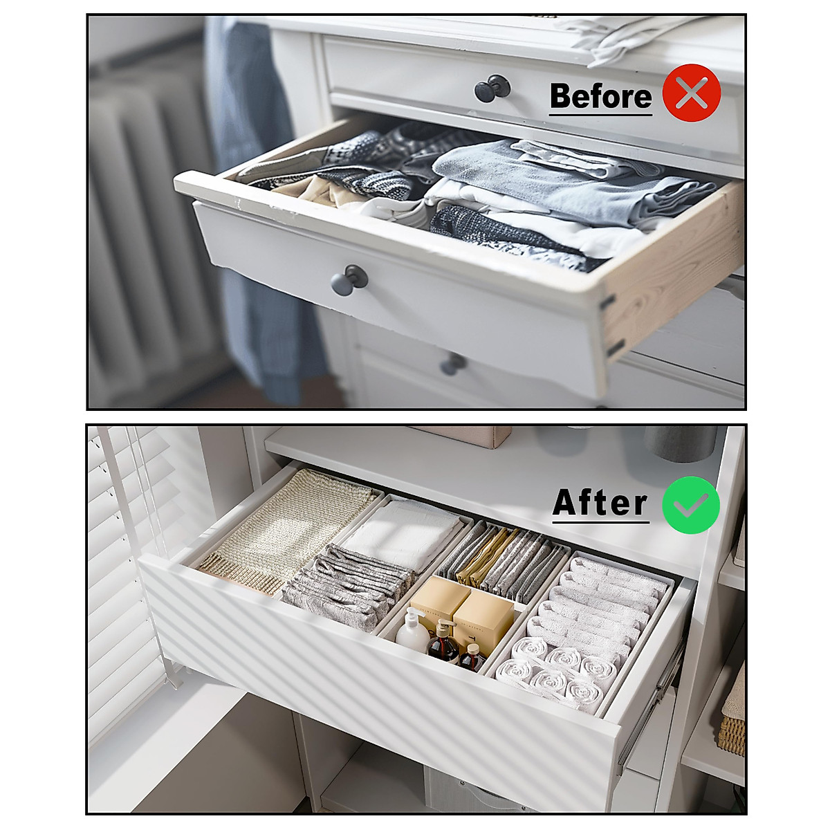 Kanrichu Dresser Drawer Organizers for Clothing, 10p Set (6M, 4S), Foldable Fabric Storage Bins, Clothes Drawer Dividers for Bedroom, Dorm, Nursery