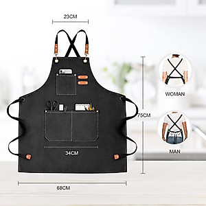 OUNLEN Chef Apron for Men Women Canvas Aprons with 3 Pockets Cross Back Resistant Work Apron for Cooking Grilling Baking BBQ Barber Kitchen (Black)