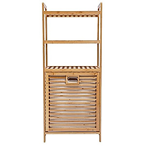 46.9'' Tilt Out Laundry Hamper, 3-Tier Bamboo Laundry Hamper Cabinet Floor Stand Bathroom Storage Shelf Cabinet Clothes Organizer Laundry Shelf for Laundry Room Bathroom Bedroom