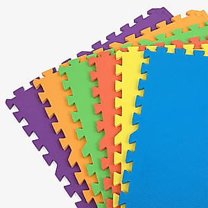 Flooring Inc's 1/2" Soft Non-Toxic Baby Play Mat, Toddler Playmat, Jigsaw Puzzle PlayMat, Foam Floor Mats for Kids & Babies, EVA Foam Interlocking Tiles for Gym, Nursery, Playroom | Rainbow, 18 Tiles