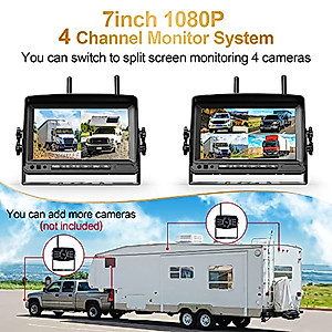 RV Backup Camera Wireless HD 1080P with 7 Inch DVR Monitor forRVs,Campers,Trailers,Trucks Adapter for Furrion-Pre-Wired, 4 Channel System IR Night Vision