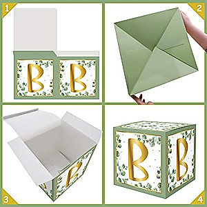 Levfla Sage Green Baby Balloons Boxes Decoration Baby Shower Backdrop Blocks Gender Reveal Photo Props Green Eucalyptus Gold White Boy Girl B-Day Favor Ideas