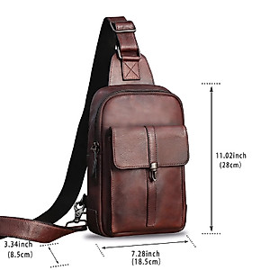 IVTG Genuine Leather Sling Bag Casual Shoulder Hiking Backpack Vintage Handmade Crossbody Bag Retro Chest Daypack (Coffee)