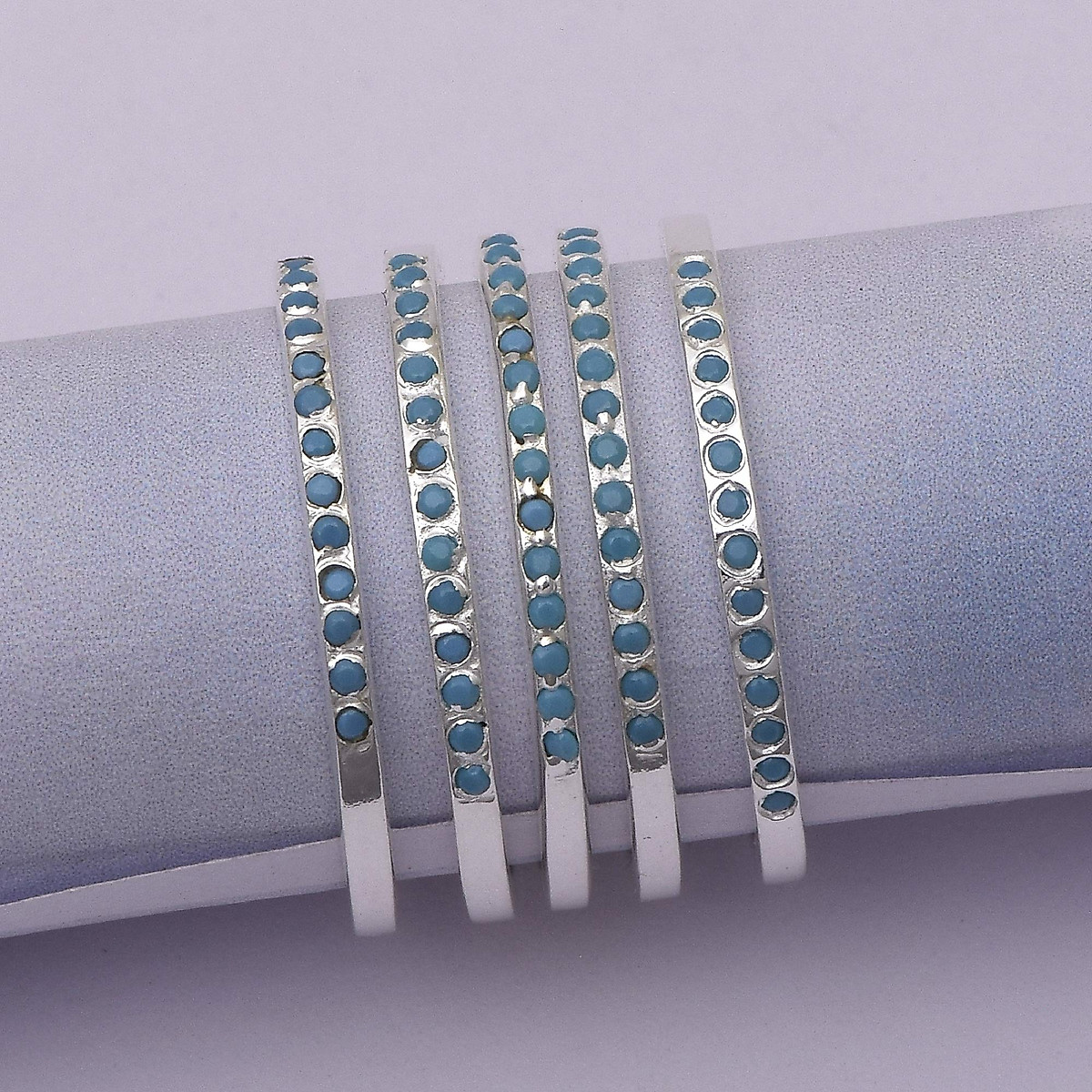 Shine Jewel 925 Sterling Silver 0.30 Ctw Round Shape Turquoise Gemstone Stackable Women Ring All Size (8)