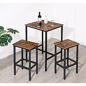 RokiaTek Bar Table Pub Dining Height Table Small Kitchen Table 23.6”L x 23.6”W x 36.4”H Industrial for Living Room Study, Steel Frame and MDF Table Top, Rustic Brown and Black