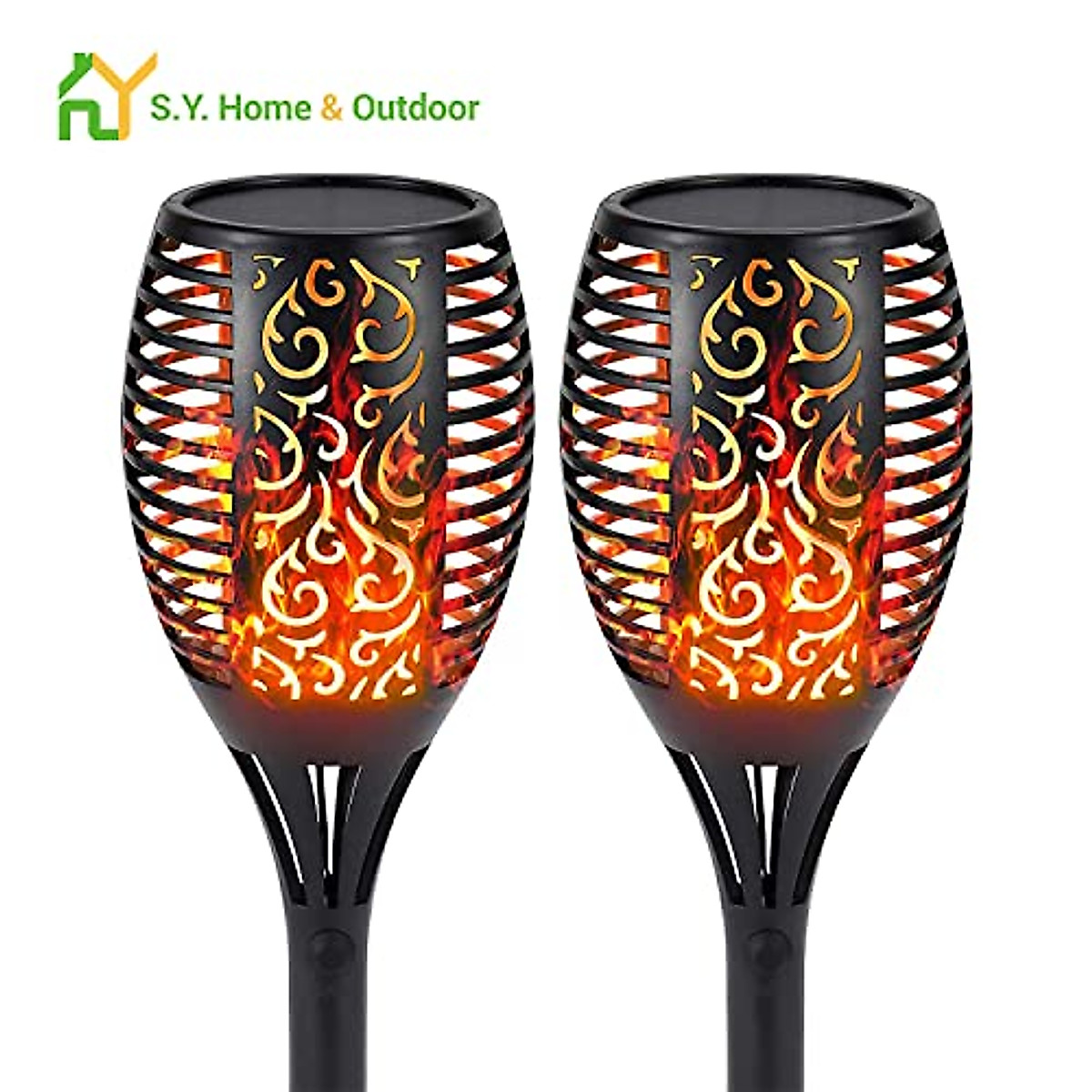 S.Y. Solar Lights Outdoor, 96 LED Solar Torch Light with Dancing Flickering Flames, 3 Installation, 2 Heights Available, Waterproof Landscape Solar Garden Lighting, Auto On/Off Outdoor