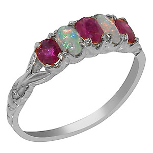 LetsBuyGold 925 Sterling Silver Natural Ruby and Opal Womens Anniversary Ring - Size 7.25