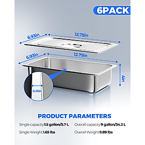 WantJoin 1/3 Size Steam Table Pans with Lid, 6 Pack 4 Inch Deep Restaurant Steam Table Pans Commercial, Hotel Pan Made of 201 Gauge Stainless Steel