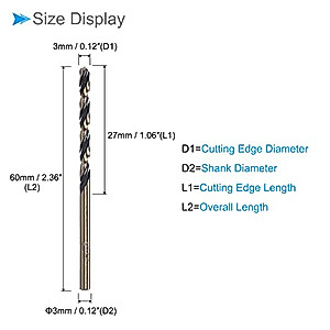 CoCud Twist Drill Bits, 3mm Cutting Edge, Titanium & Nitride Coated High Speed Steel 4341 Round Shank - (Applications: for Stainless Steel Drilling Machine), 5-Pieces