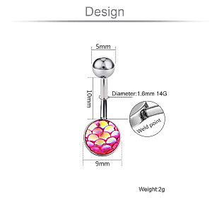COTTVOTT 5-10pcs 14G Stainless Steel Belly Button Rings Womens Navel Piercing Body Jewelry (6pcs-Fish Scales Crystals-Mix)