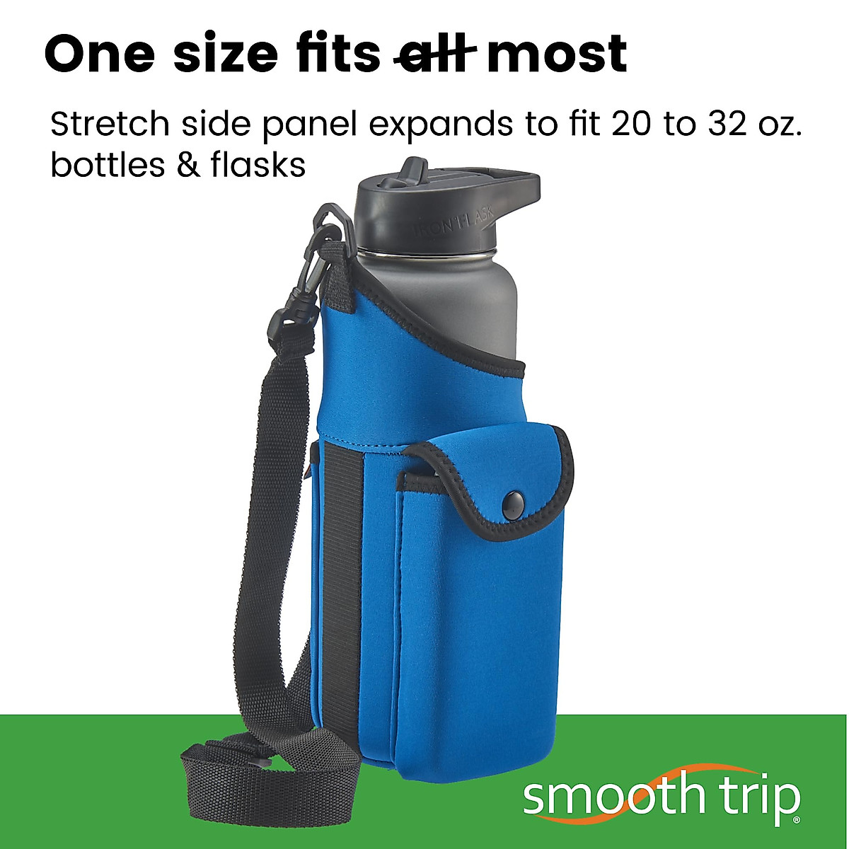 Smooth Trip AquaPockets Water Bottle Carrier Bag and Insulating Neoprene Bottle Holder with Phone Case, 2 Pockets and Adjustable Strap for Walking and Hiking, Fits up to 40 oz. Bottles