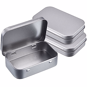 3 Pack 3.75 by 2.45 by 0.8 Inch Silver Metal Rectangular Empty Hinged Tins Box Containers with Lids Mini Portable Box Small Storage Kit, Home Organizer