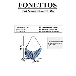 FONETTOS Y2K Saddle Hobo Bag, Women Shoulder Purse Moon Bag Handbag Fashion for Girls