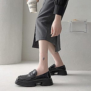 CYee 3 Pairs Kawaii Flower Pattern Pink Socks for Women Pink Embroidered Soft Breathable Socks Stretchy Mid Tube Ankle Sock