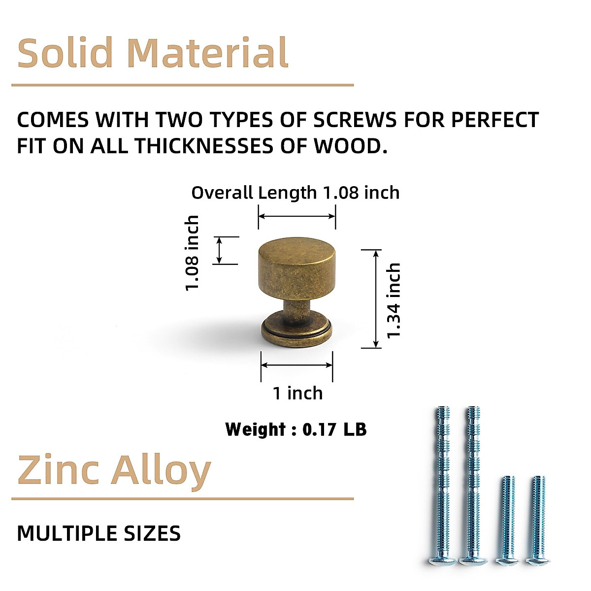 Yanxia Antique Brass Cabinet Knobs, Dresser Pulls for Kitchen, Vintage Drawer Hardware Handles for Bedroom, 1-1/8 Inches Diameter, 6 Pack (Model 9588)