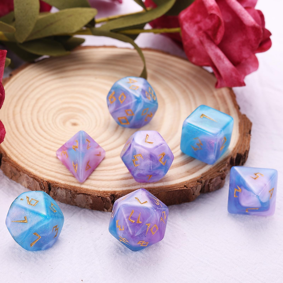 DND Dice Set Gold Yellow Dice Fit Dungeons and Dragons D&D RPG Role Playing Game MTG Pathfinder Polyhedral 7 Dice Set