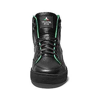 TRAVEL FOX Men's Jay Black/Green Nappa Leather Round Toe Lace-Up High-Top Sneakers 9.5 US