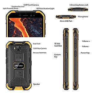 Ulefone Armor X6 Pro Unlocked Smartphone - Android 12 OS, Quad-Core Processor 4GB RAM & 32GB ROM, 13MP Main Camera, 4000mAh Battery, 5.0-inch Screen, Dual SIM 4G Rugged Cell Phones (Orange)