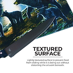 Rivers Edge Products Large 12in x 16in Decorative Tempered Glass Cutting Board, Hypoallergenic, Non Slip, Textured Surface Chopping Board for Kitchen, Black Bear
