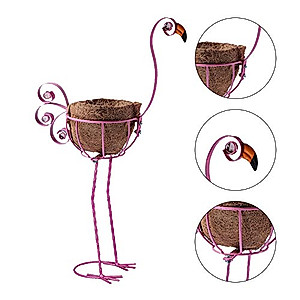 MorTime Flamingo Bird Planter, Pink Metal Flamingo with Basket Decorative Pots Containers Stand for Indoor Outdoor Home Garden Patio Lawn… (30 in)