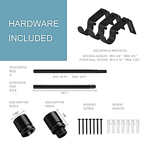 Byondeth Curtain Rods for Windows 16 to 144 Inches Adjustable Length 1 Inch Diameter Window Curtain Rod with Aluminium Finials, Black