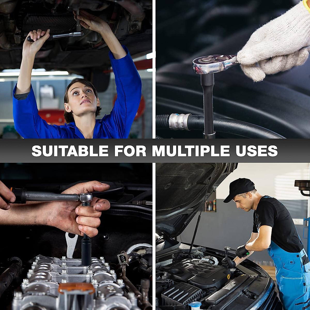 EACELIY 29pcs 1/2" Socket Set, Drive Deep Impact Socket Set, Including 3 ", 5", 10" Impact Extension Bar, Standard SAE (3/8 "- 1") and Metric (10mm-24mm), Cr-V Steel