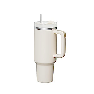 KISSKIND Tumbler With Handle 40 oz Travel Mug Straw Covers Cup with Lid Insulated Quencher Stainless Steel Water Iced Tea Coffee Gift Cream