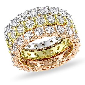 Abbie+Cleo 10 4/5 CT TGW Women's Cubic Zirconia Ring - Anillo de Mujer - 925 Sterling Silver - 3 tone Rose, Yellow and White Plated Sterling Silver - Eternity Band (Round Shape - Size 9)