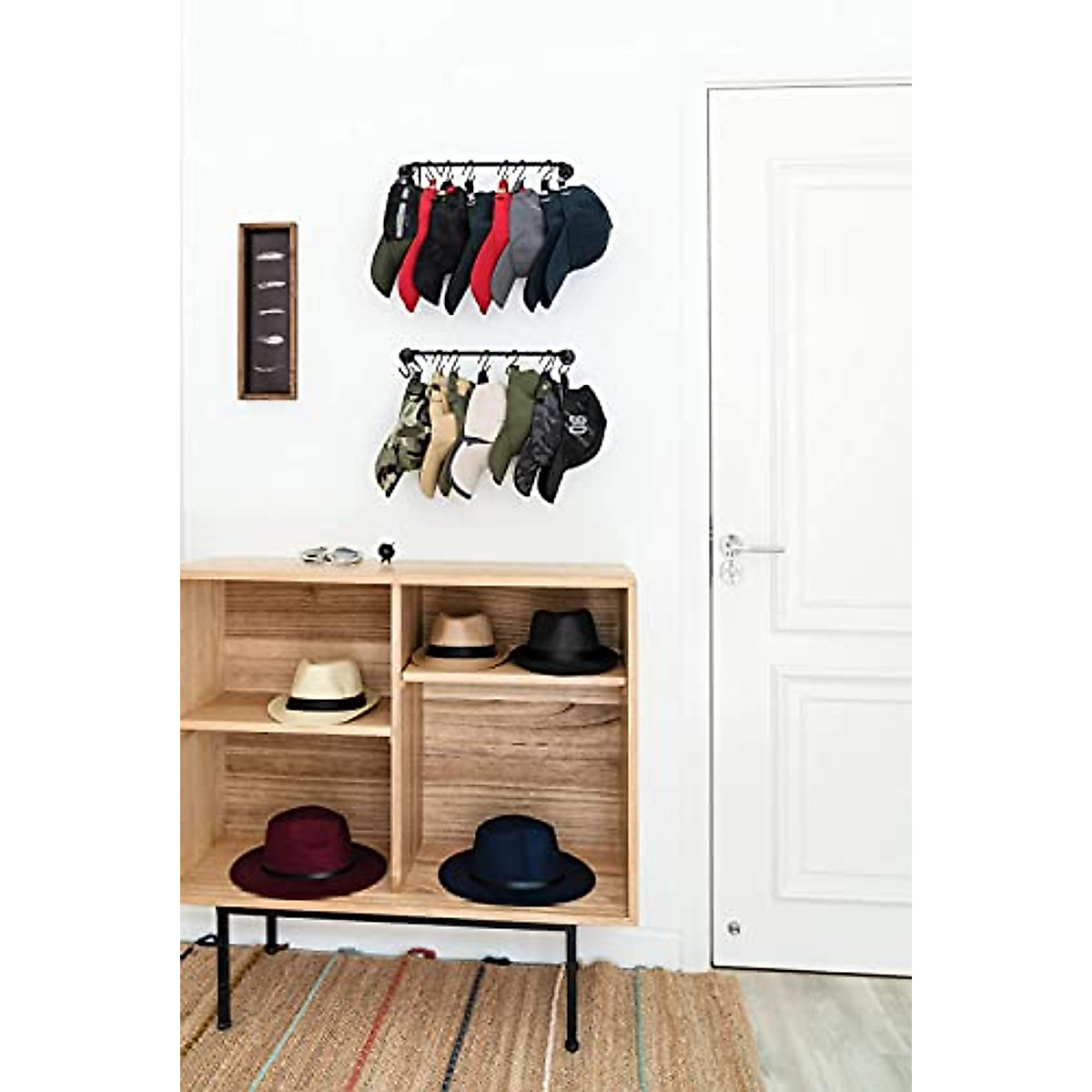Mkono Hat Rack for Wall Baseball Cap Organizer and Hat Hangers for Wall Boho Caps Display Organizer with Tassels