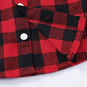 2Pcs Baby Boys Girls Toddler Kids Red Plaid Flannel Shirt Elastic Waist Ripped Holes Soft Jeans Outfit Set(18-24 Months, Red/Black)