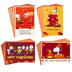 Hallmark Peanuts Thanksgiving Cards Assortment, Snoopy and Friends (16 Assorted Cards with Envelopes)