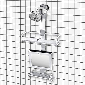 ToiletTree Products Rustproof Aluminum Shower and Bath Caddy with Fogless Shower Bathroom Mirror and Squeegee (Mirror with Aluminum Caddy).
