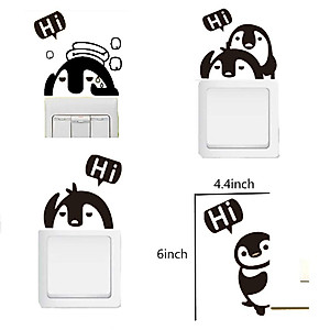 Removable Switch Stickers, 4 Cute Penguins Cartoon Wall Sticker, Light Switch Decor Decals, Family DIY Decor Art Stickers Home Decor Wall for Kids Bedroom Office Home Decoration