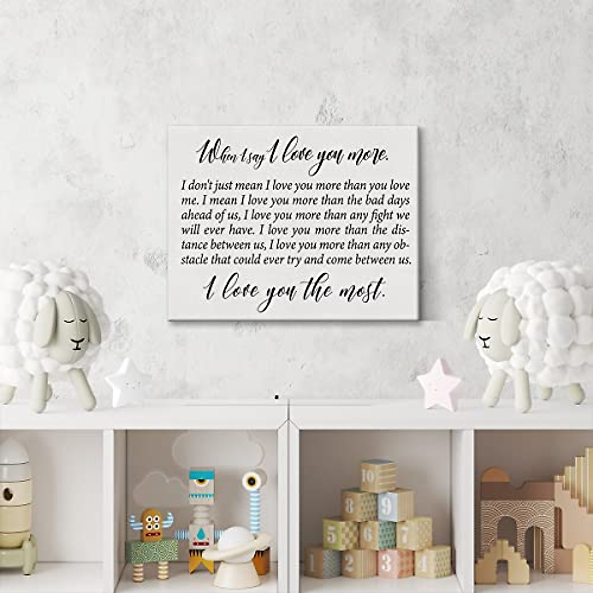 Romantic Quote When I Say I Love You More Canvas Wall Art Print Poster Painting Framed Love Artwork for Home Wedding Decor 12 X 15 Inch
