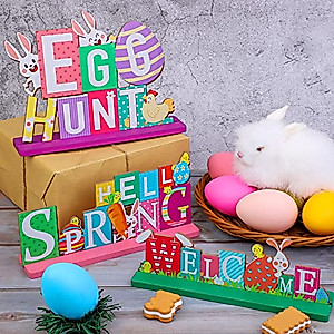 Fovths 4 Pack Easter Wooden Centerpiece Table Decorations Spring Table Decor Signs Tabletopper Centerpiece Signs for Easter Home Office Holiday Party Decorations