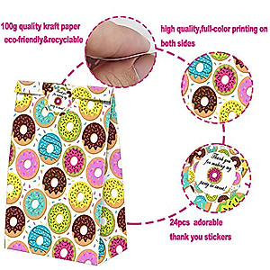 24 Pack Donut Party Candy Favor Bags with Stickers, Donut Goodie Gift Treat Bags Donut Themed Birthday Party Supplies