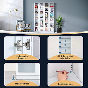 Alvisyd Metal Curio Cabinets with Acrylic Doors, 2 Door Cabinet 31.5 Wide Large Storage Bookcase with Adjustable Shelves, Glass Front Display Cabinet White Organizer 5 Tier for Home Office Craft