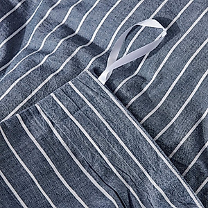 JELLYMONI Pinstriped 100% Washed Cotton Linen Like Duvet Cover Set, 3 Pieces Luxury Soft Bedding Set with Buttons Closure, Blue Stripes Pattern Printed Duvet Cover King Size(No Comforter)