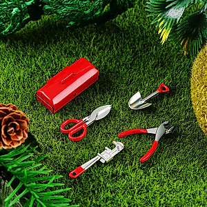 19 Pieces 1:12 Miniature Dollhouse Tools Metal Doll House Tool Miniature Doll Repair Tool with 2 Pieces Red Tin Boxes Dollhouse Accessories Girls Pretend Play Toy for Dollhouse Decoration DIY Crafts