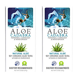Aloe Cadabra Natural Water Based Personal Lubricant and Vaginal Moisturizer, Organic Aloe Lube for Men, Women and Couples, Non-Staining, pH Balanced (Unscented 2.5 Ounces, 2 Pack)