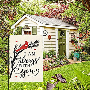 AVOIN colorlife I Am Always With You Cardinal Memorial Garden Flag 12x18 Inch Double Sided Outside, Memorial Day Gravesite Saying Yard Outdoor Decoration