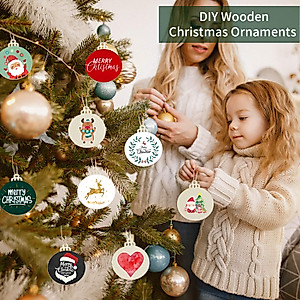 Fuyit 100Pcs 3.5 Inch Wooden Christmas Ornaments Unfinished Wood Slices with Holes, Predrilled Wood Round Circles Blank Discs for DIY Crafts Party Decorations